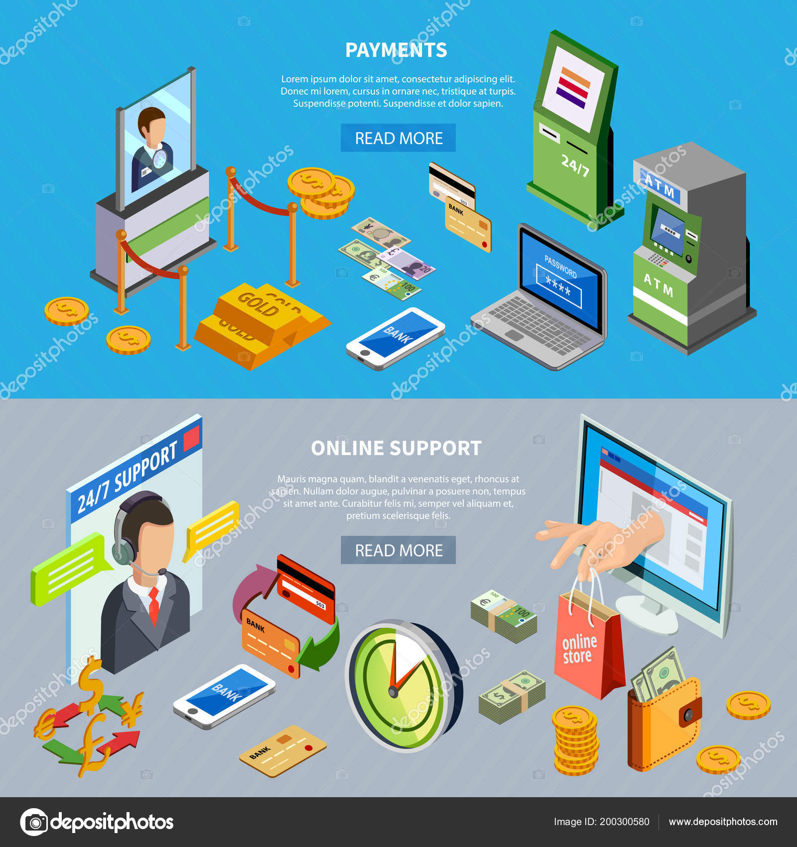 Banking Horizontal Banners Set Stock Vector by ©macrovector 200300580