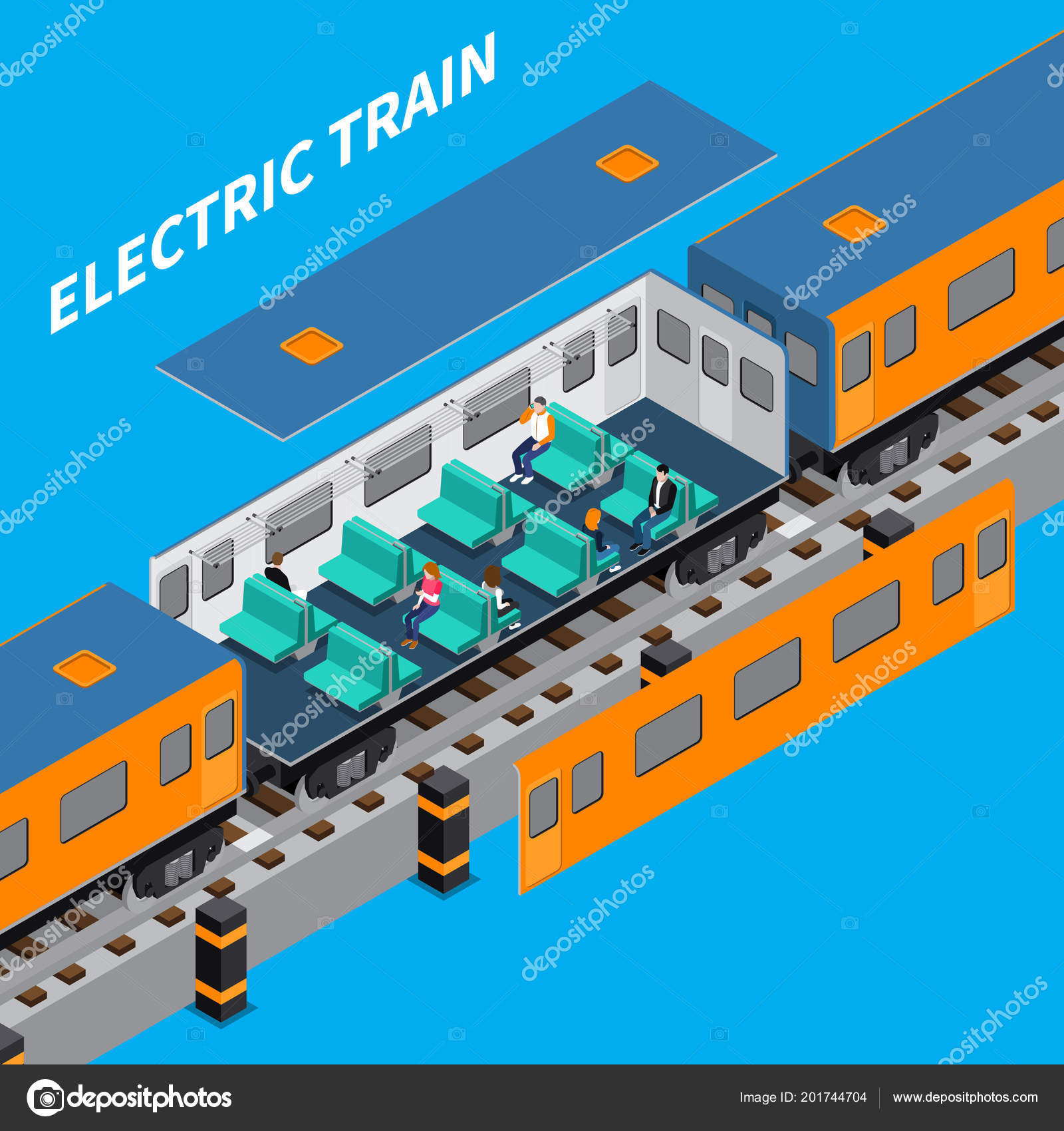 Electric Train Isometric Composition Stock Vector by ©macrovector 201744704