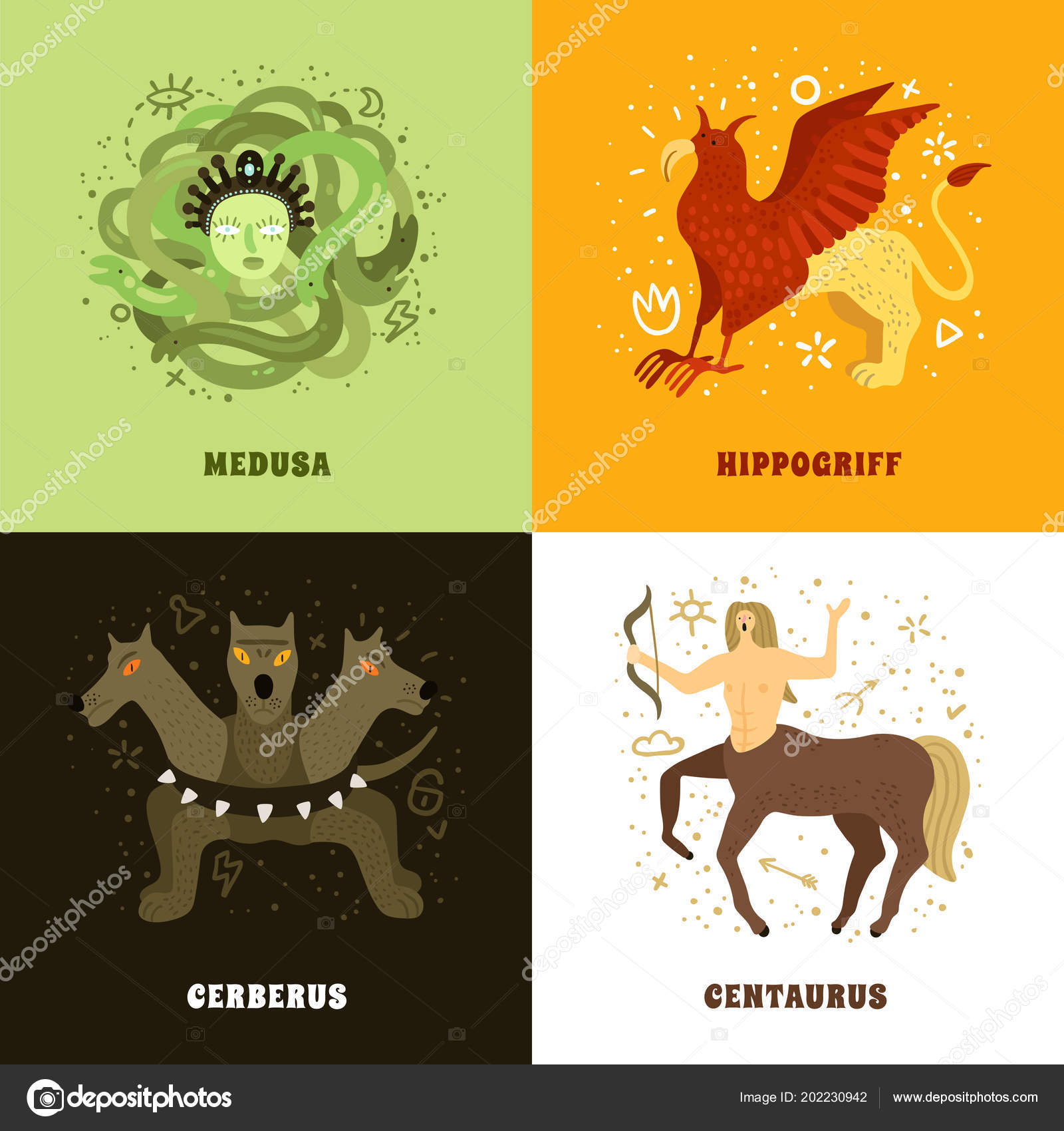 Mythical Creature 2x2 Concept — Stock Vector © macrovector #202230942