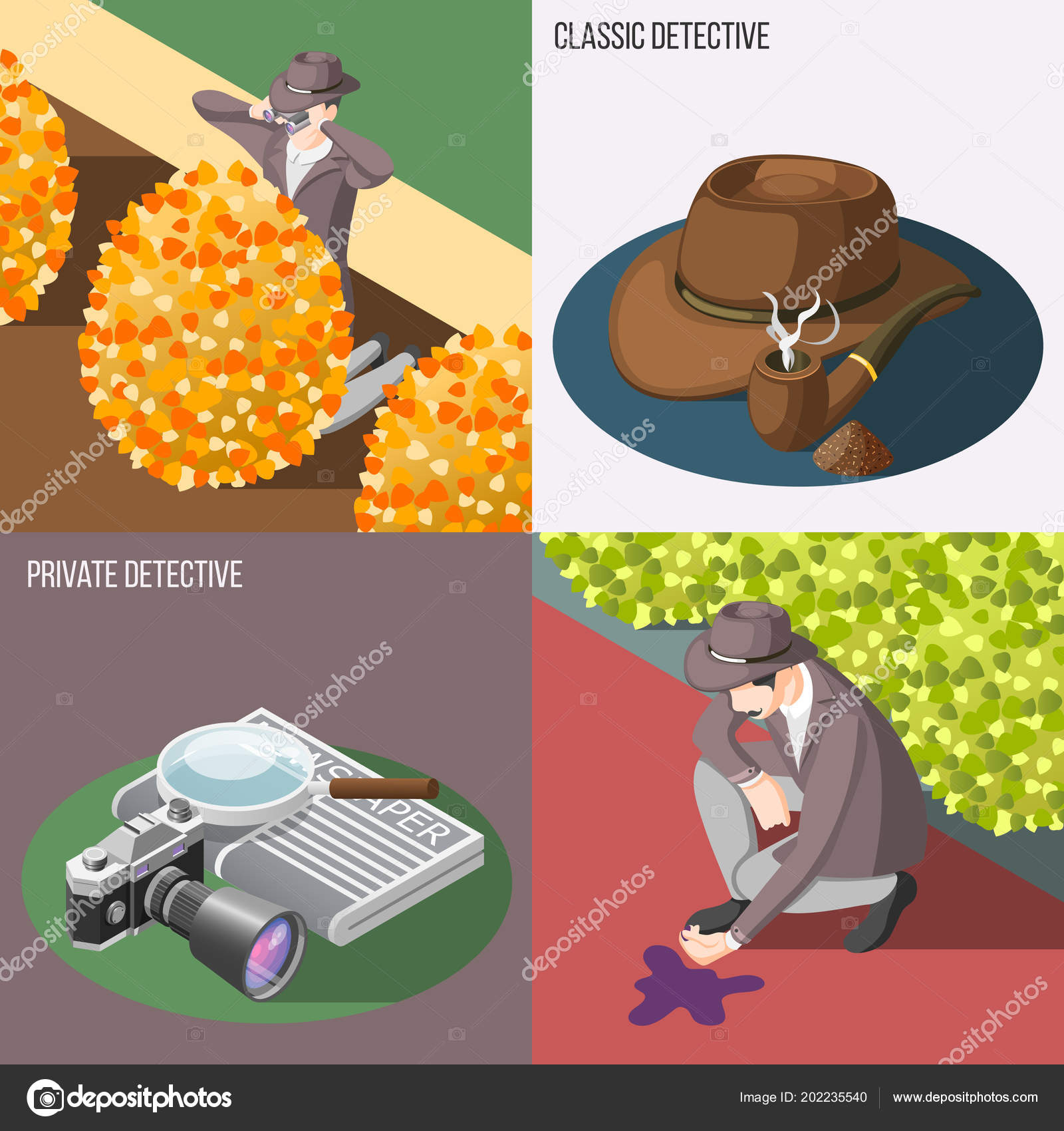 Classic Detective 2x2 Design Concept Stock Vector Image by ©macrovector ...