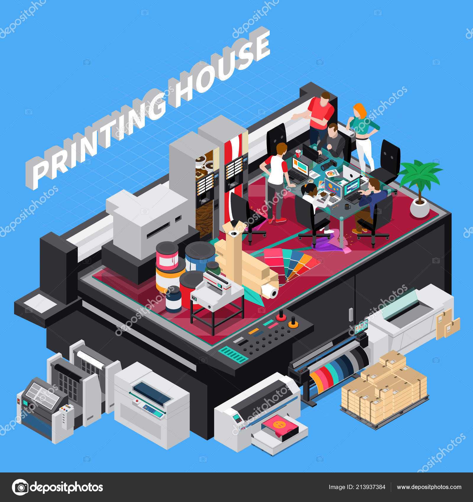 Printing House Isometric Composition Stock Vector by ©macrovector 213937384