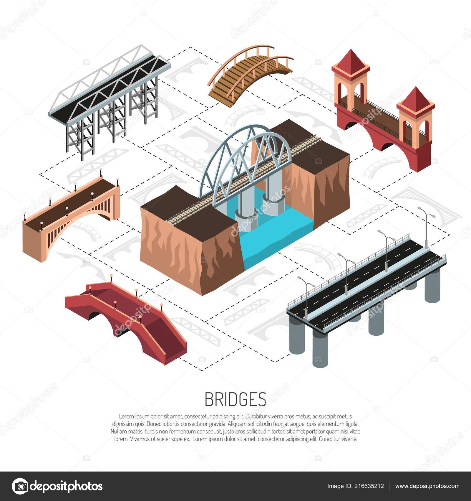 Isometric Bridges Flowchart Stock Vector Image by ©macrovector #216635212