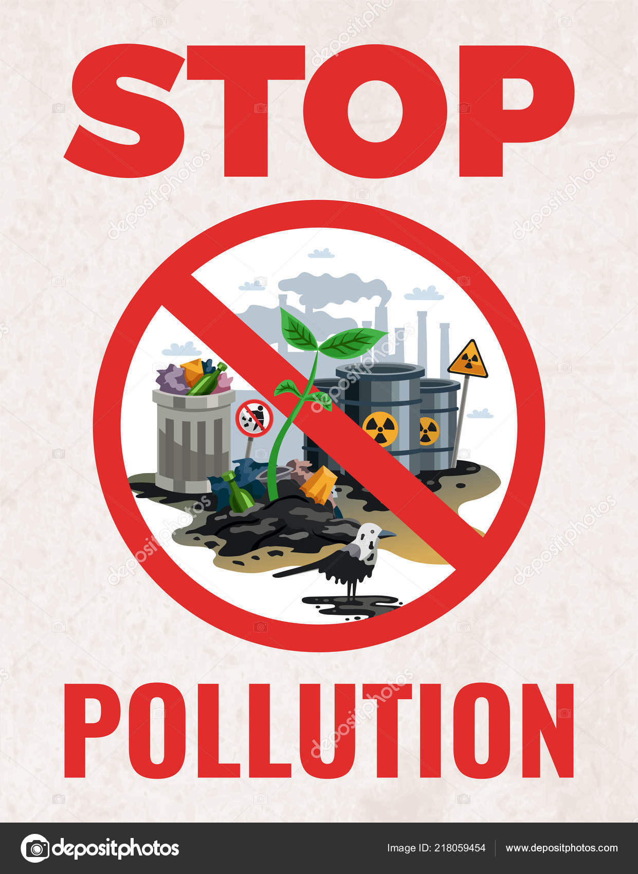 Stop Pollution Poster Stop Pollution Ecological Poster — Stock Vector