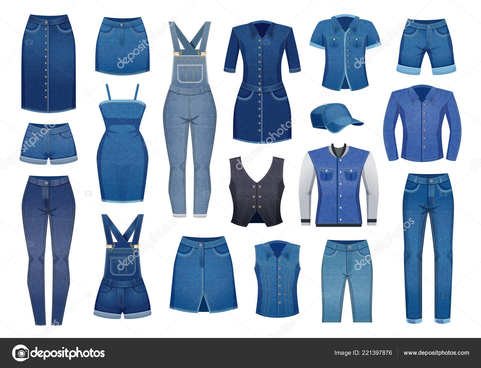 Denim Clothing Icons Set Stock Vector by ©macrovector 221397876