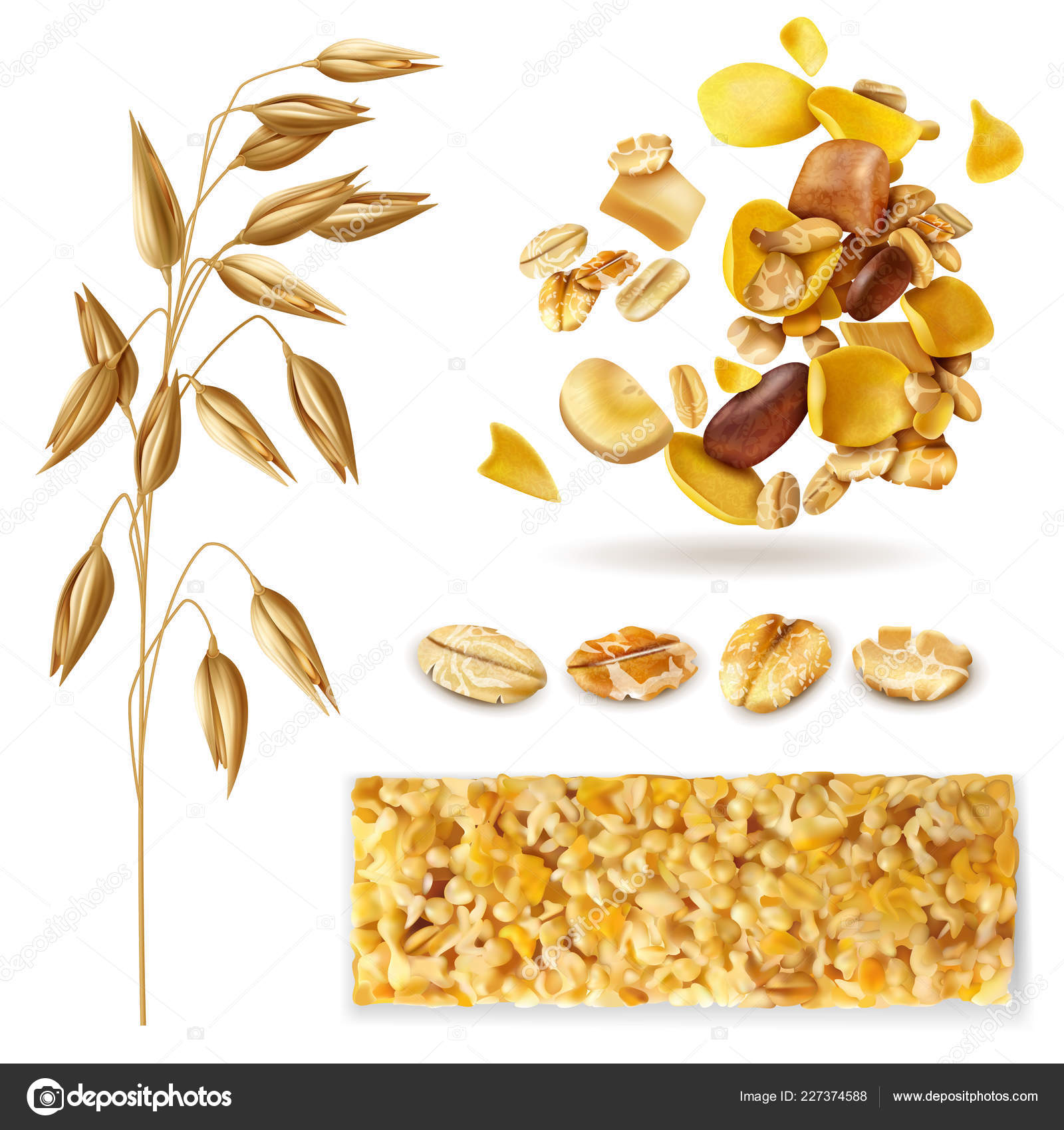 Realistic Muesli Cereal Set Stock Vector Image by ©macrovector #227374588