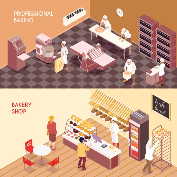 Bakery Factory Isometric Banner Set Stock Vector by ©macrovector 137697010