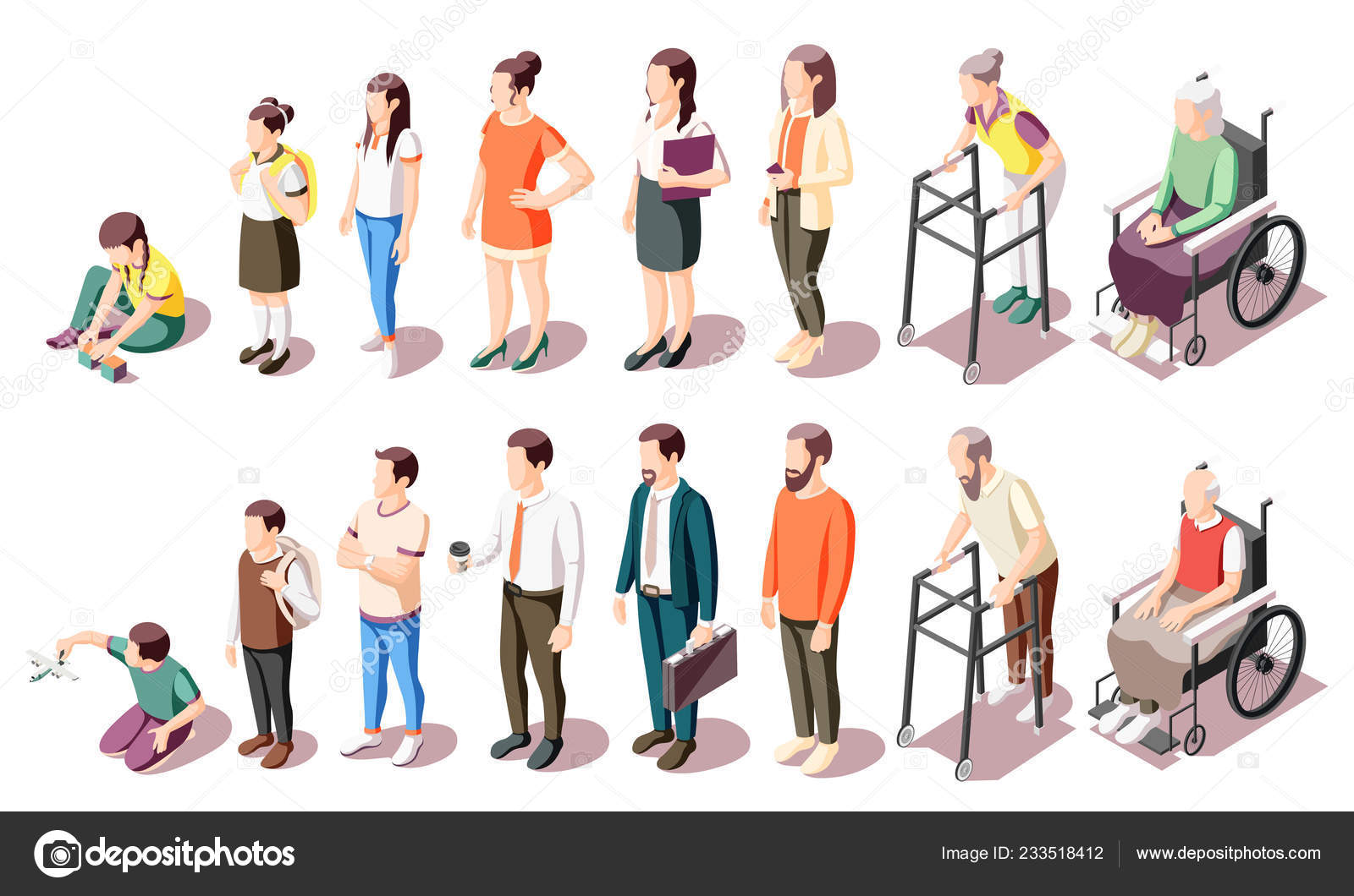 Different Generations Isometric Icons ⬇ Vector Image by © macrovector ...