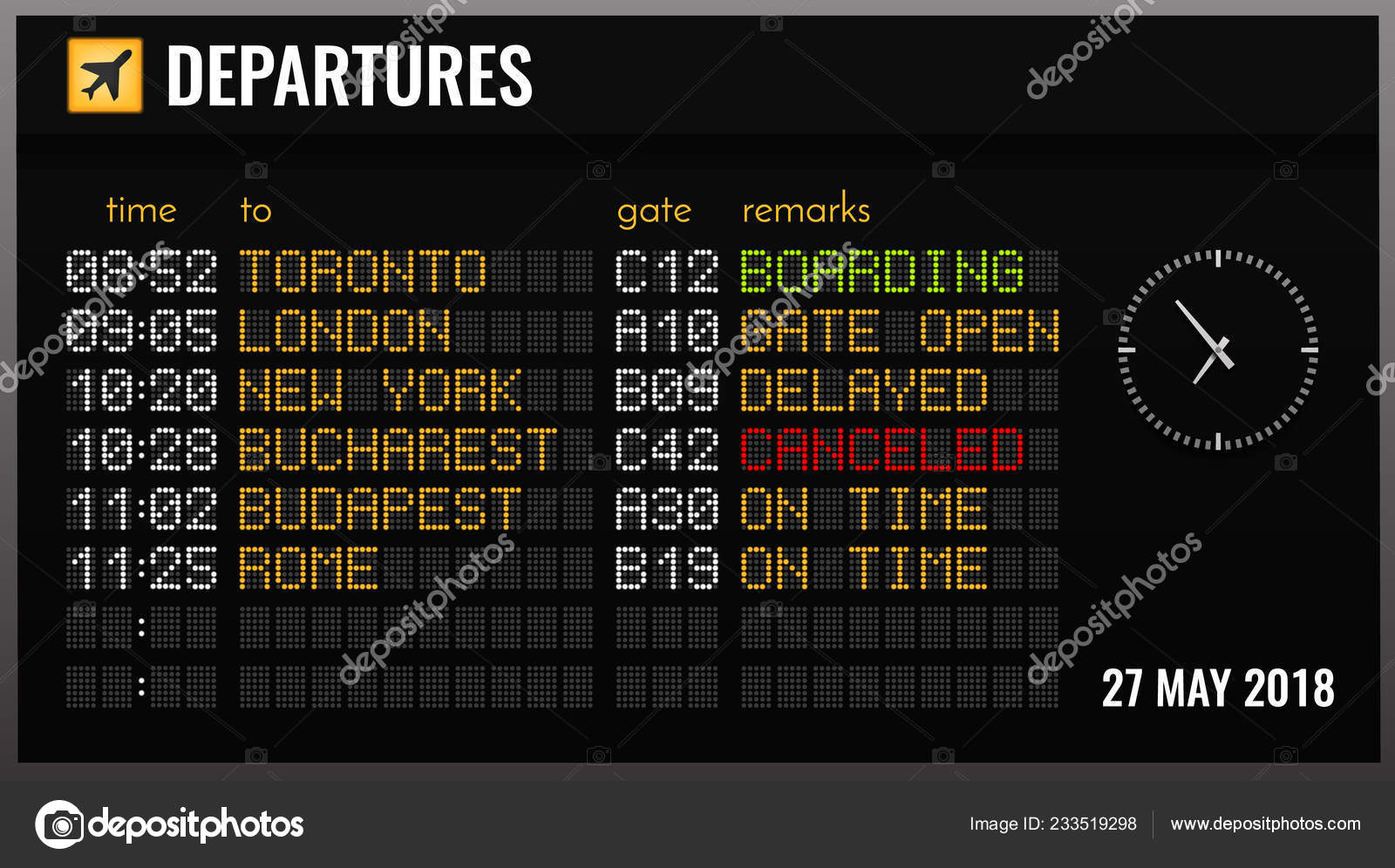 Airport Board Realistic Composition Stock Vector by ©macrovector 233519298