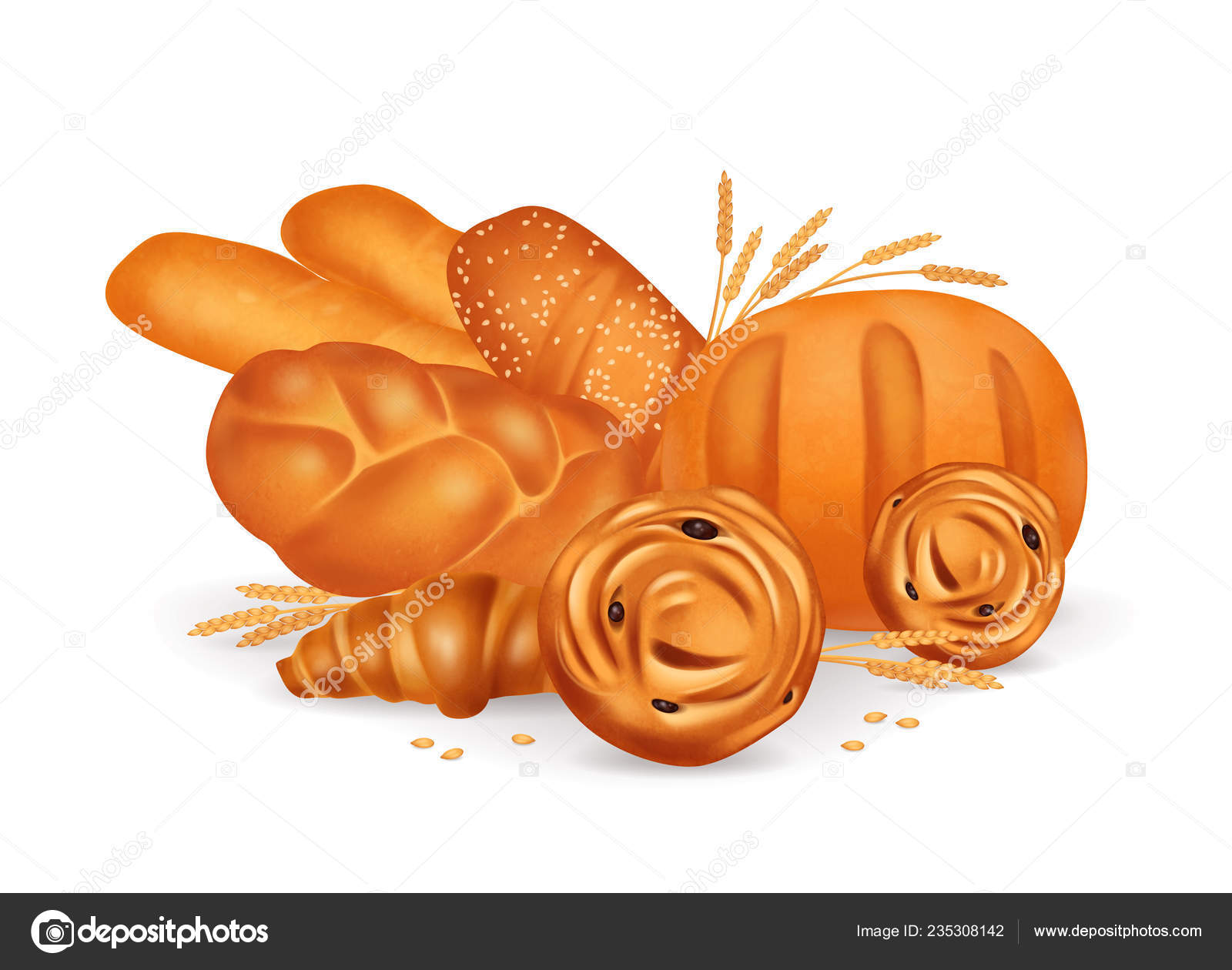 Bread Bakery Realistic Composition Stock Vector by ©macrovector 235308142