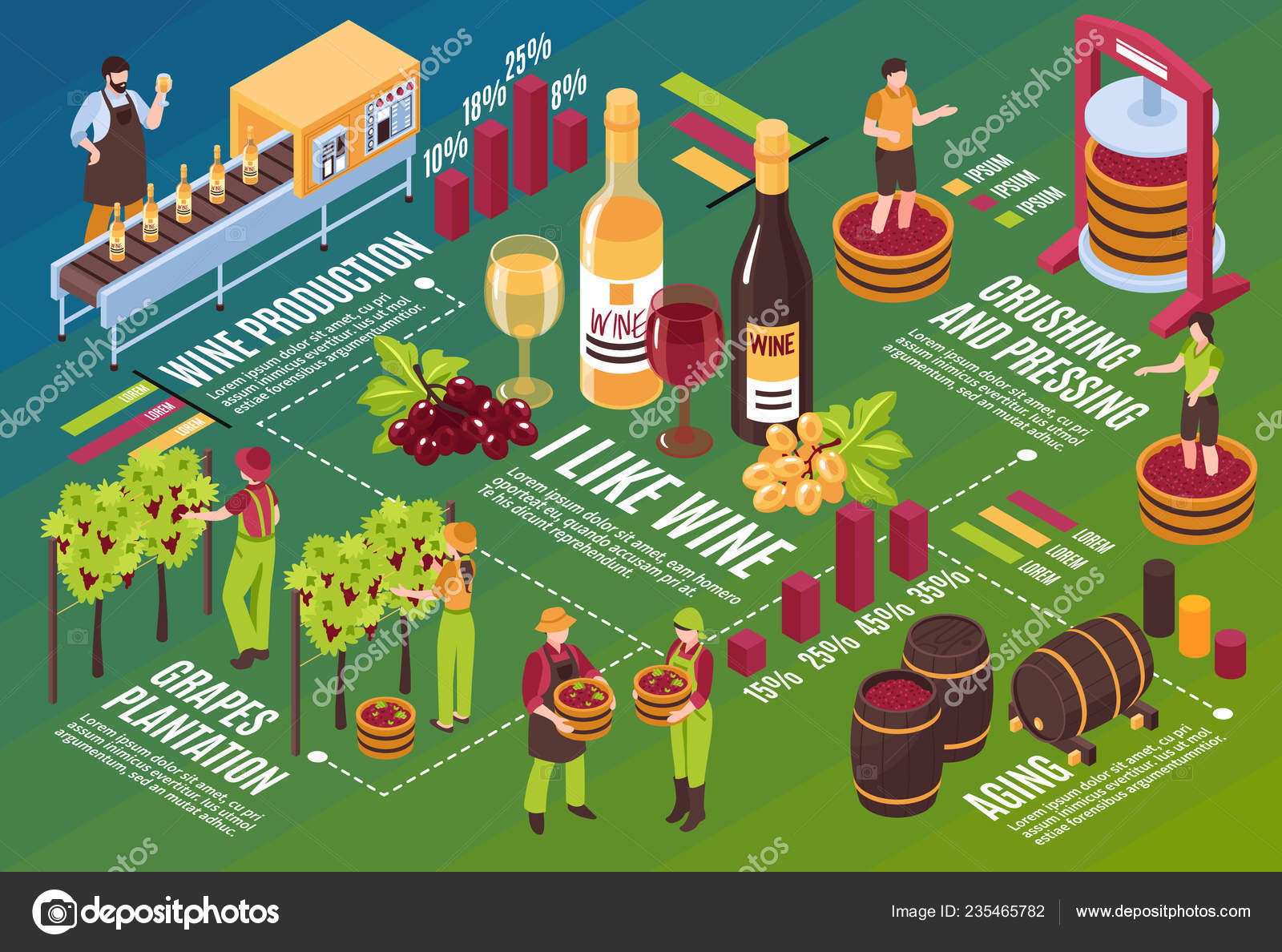 Winery Isometric Flowchart Stock Vector by ©macrovector 235465782