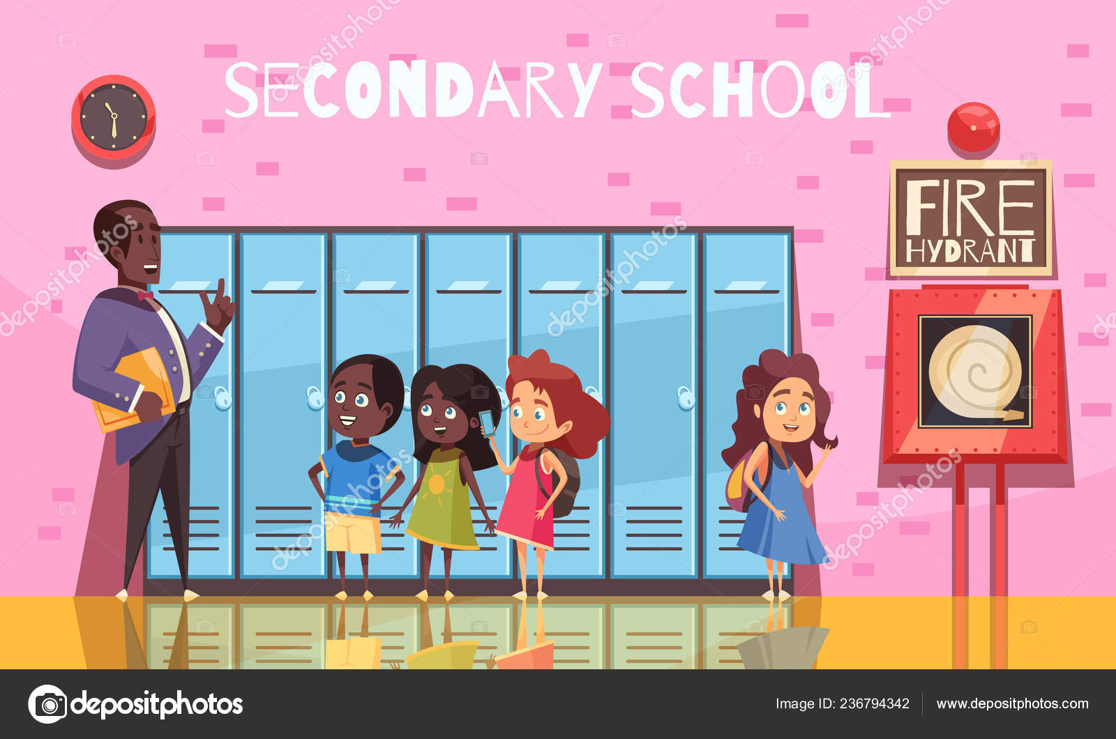 Ilustración de dibujos animados de escuela secundaria Vector de stock ...