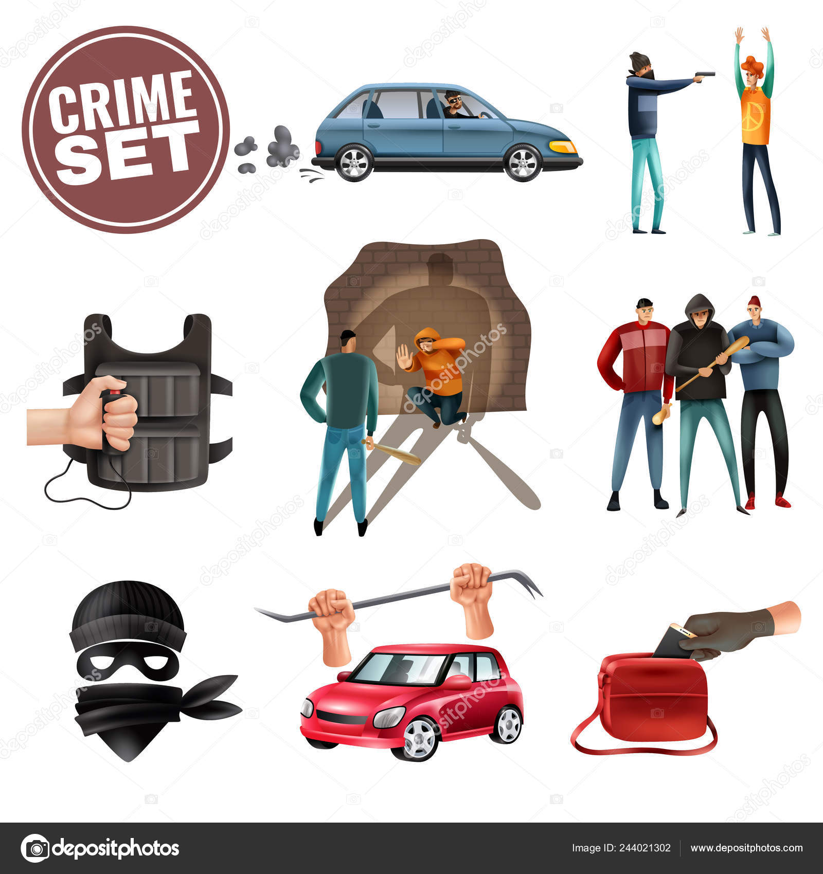 Crime Violence Aggression Icons Set Stock Vector by ©macrovector 244021302