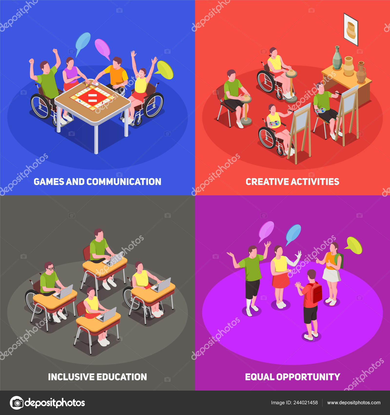 Inclusive Education 2x2 Set Stock Vector Image by ©macrovector #244021458