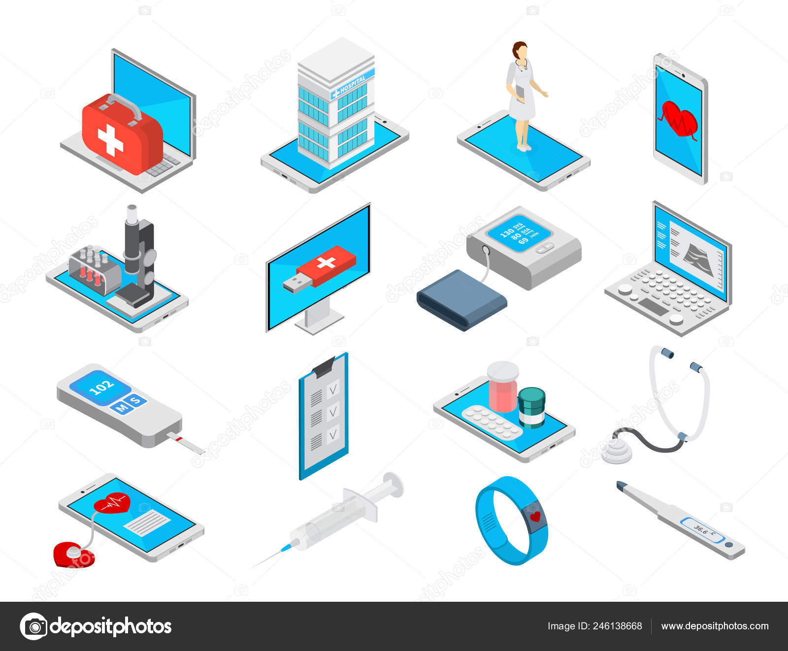 Mobile Medicine Icons Set Stock Vector by ©macrovector 246138668