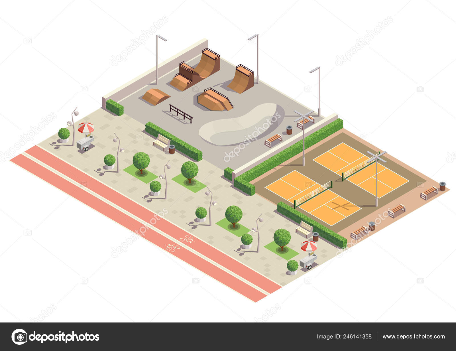 City Park Isometric Composition — Stock Vector © Macrovector 246141358