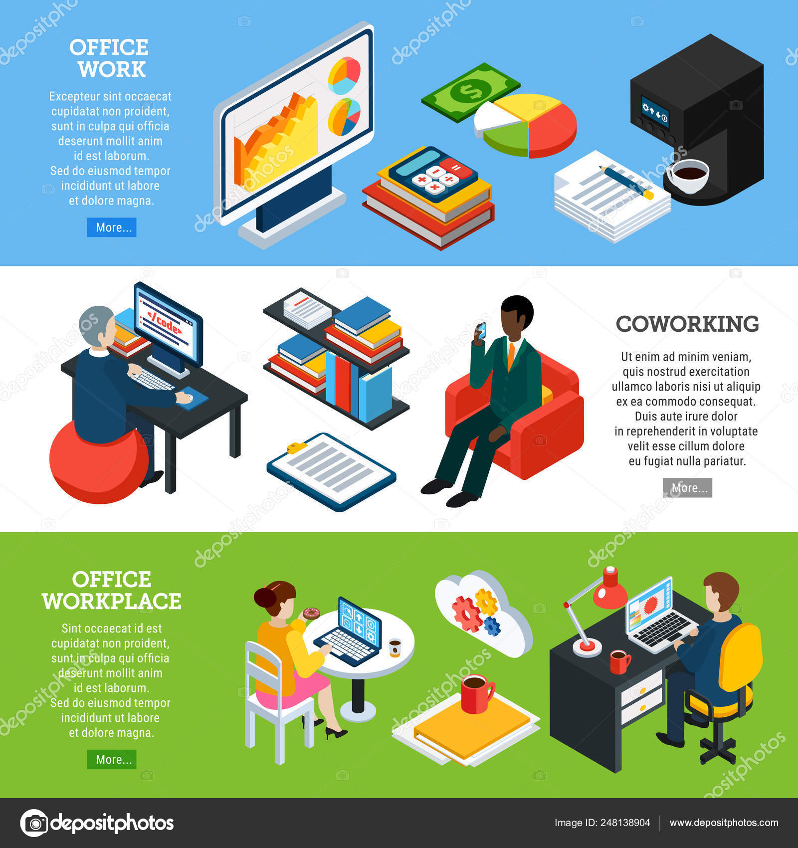 Office Horizontal Banners Set Stock Vector by ©macrovector 248138904