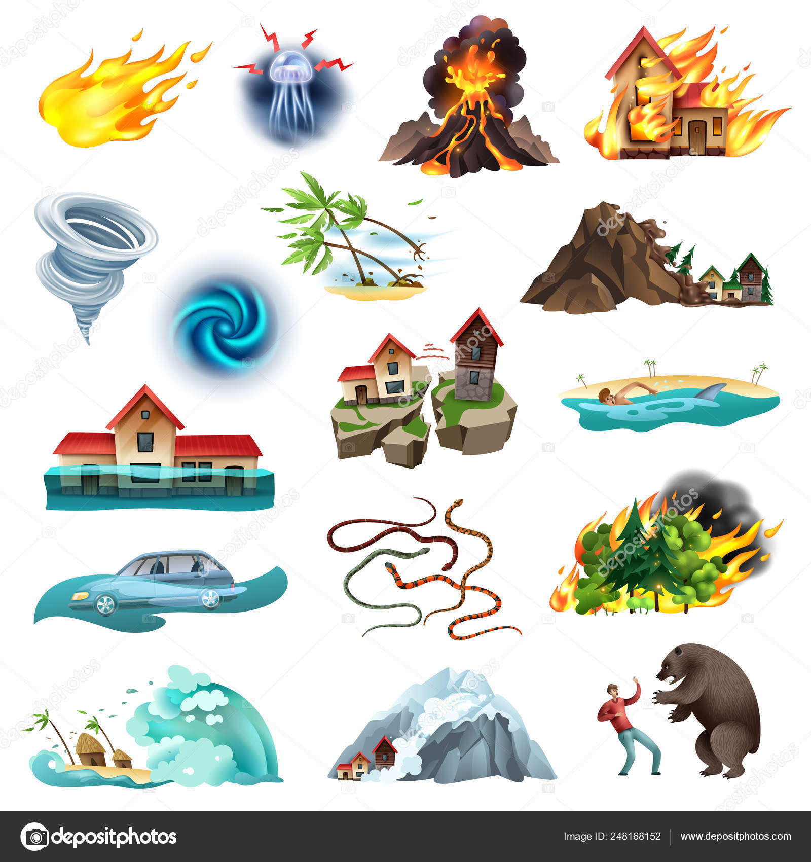 Natural Disasters Icons Set Stock Vector by ©macrovector 248168152 Natural Disasters Icons Set Stock Vector by ©macrovector 248168152