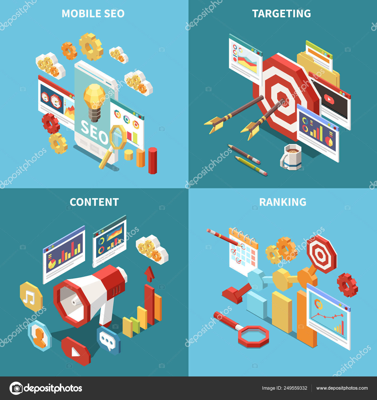 Isometric Web SEO Icon Set Stock Vector by ©macrovector 249559332
