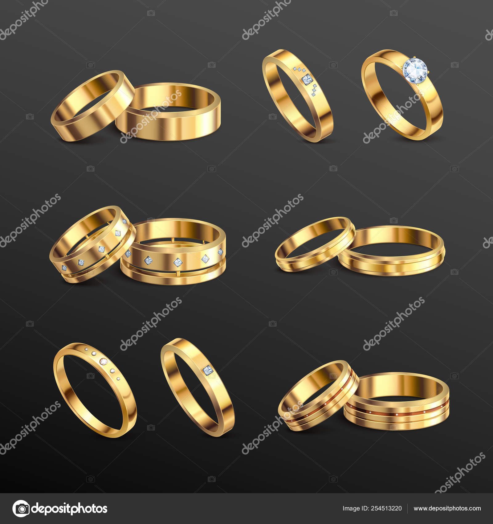 Gold Rings Realistic Set Stock Vector Image by ©macrovector #254513220