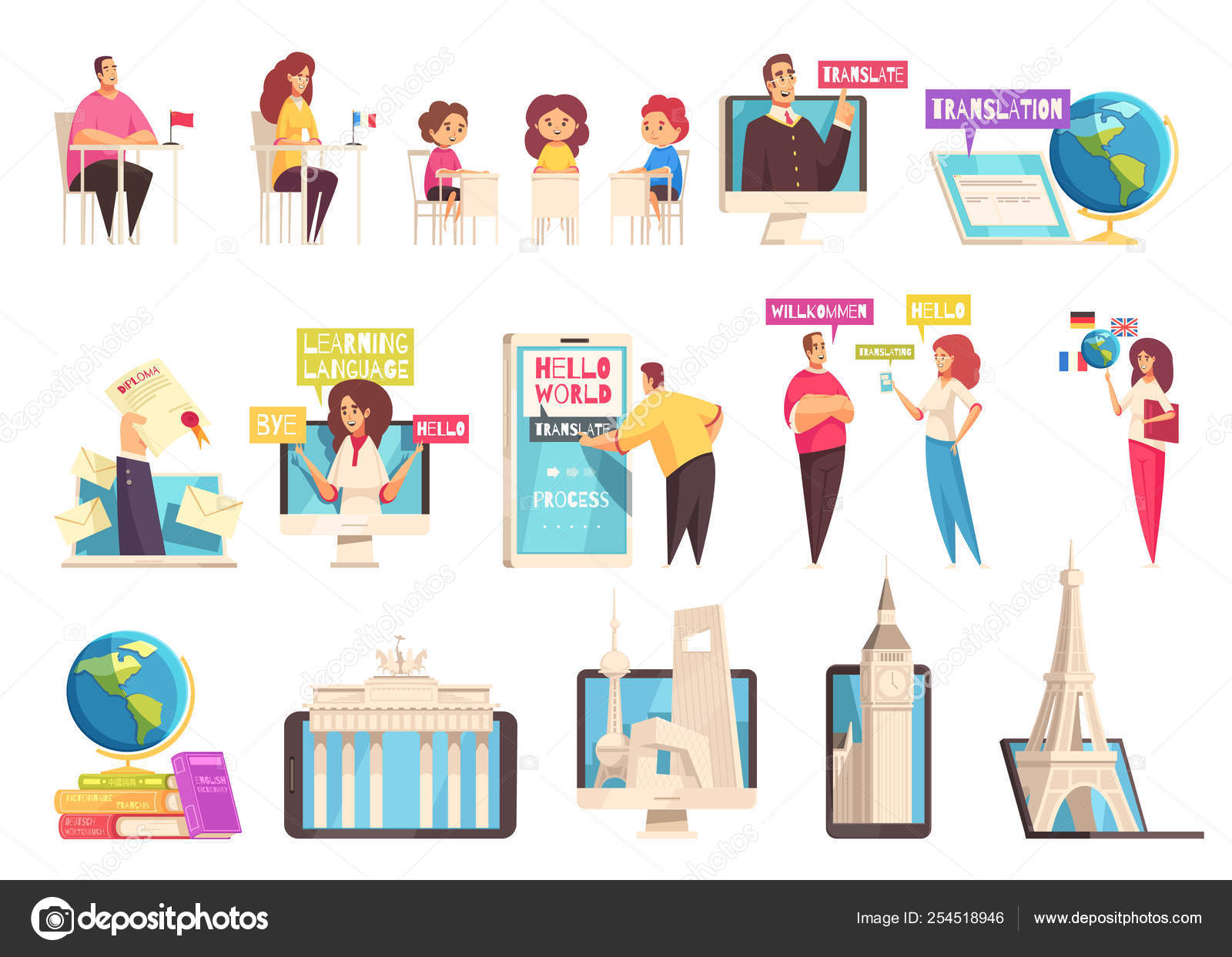 Learning Language Training Center Icon Set Stock Vector Image by ...