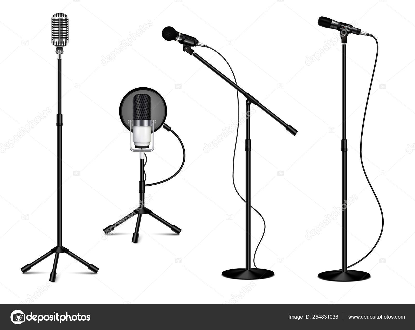 Collection Of Standing Professional Microphones Stock Vector Image by ...