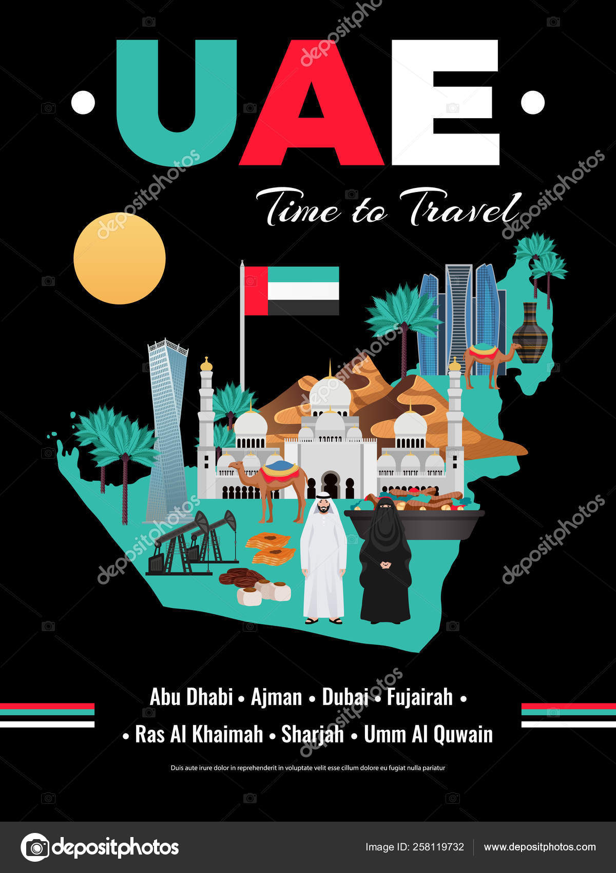 UAE Tourism Travel Poster Stock Vector Image by ©macrovector #258119732