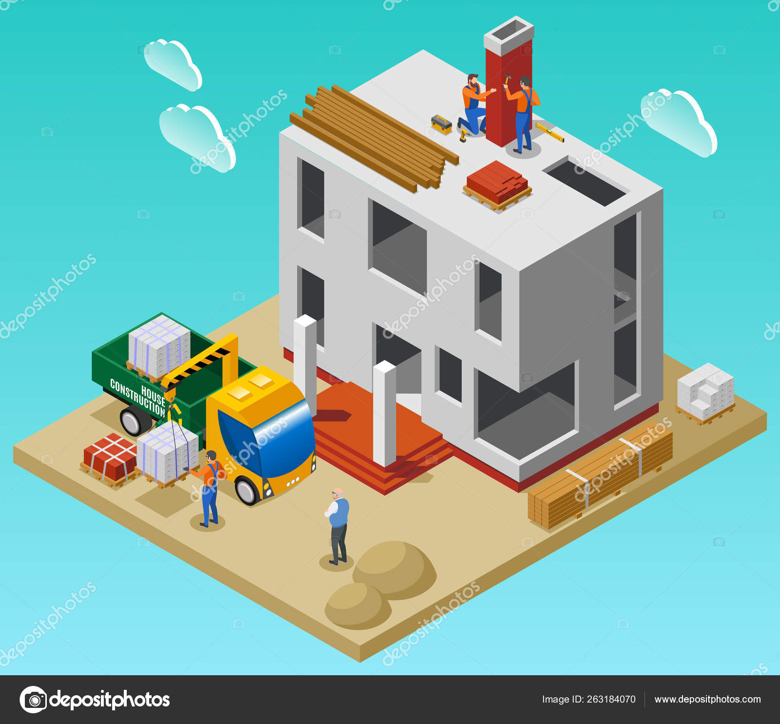 House Construction Isometric Composition Stock Vector Image by ©macrovector #263184070