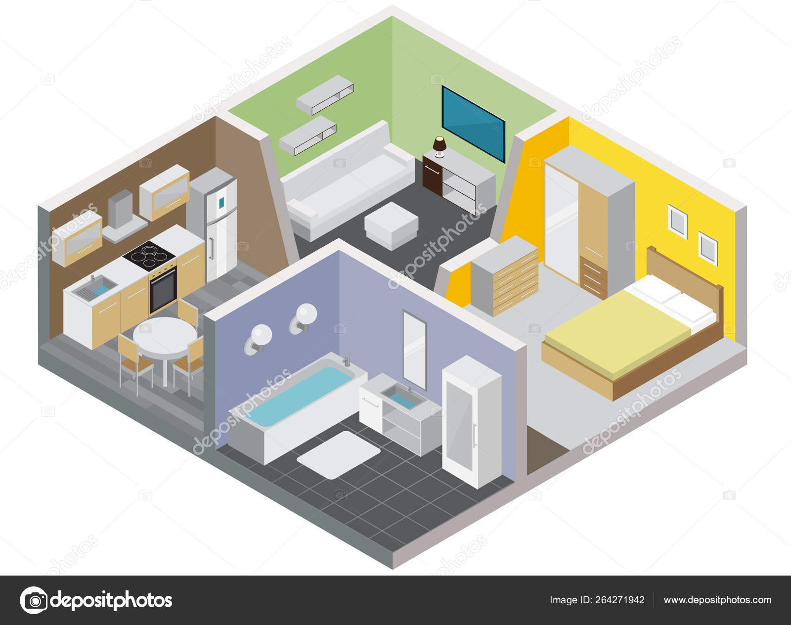 Two Rooms Apartment Design Concept Stock Vector by ©macrovector 264271942