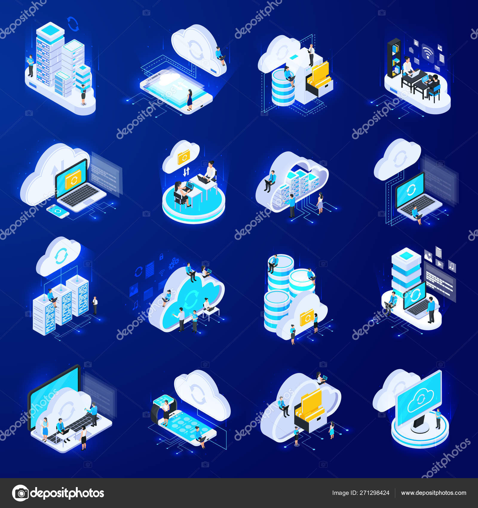Isometric Cloud Icons Set Stock Vector by ©macrovector 271298424