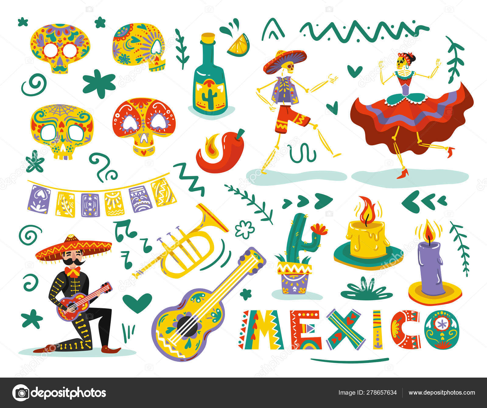 Day Dead Mexico Set Stock Vector by ©macrovector 278657634