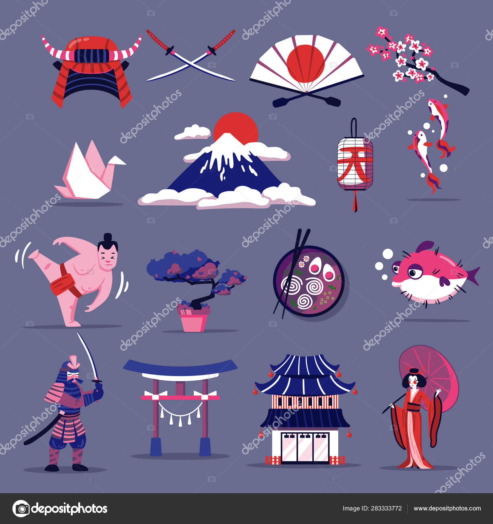 Japan Travel Set Stock Vector by ©macrovector 283333772