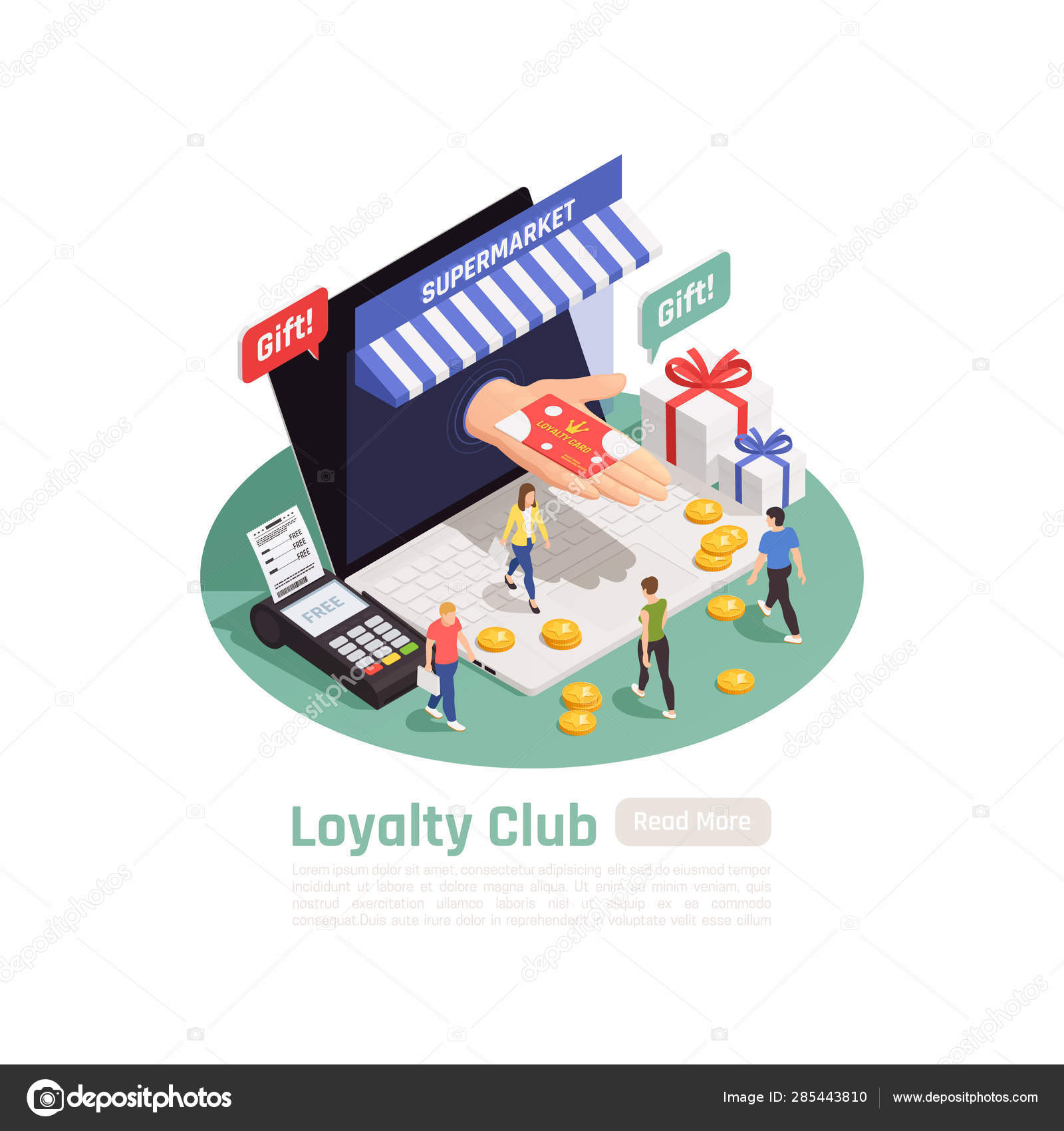 Loyalty System Isometric Background Stock Illustration by ©macrovector #285443810