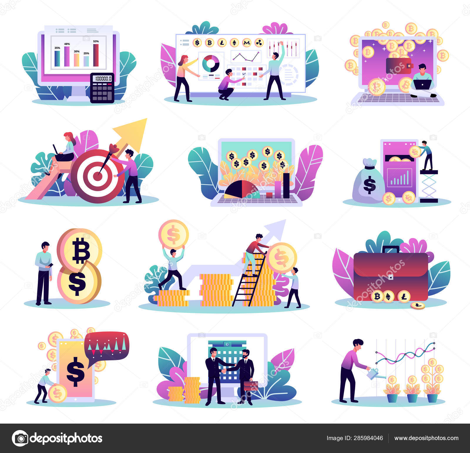 Digital Finance Icon Set Stock Vector Image by ©macrovector #285984046