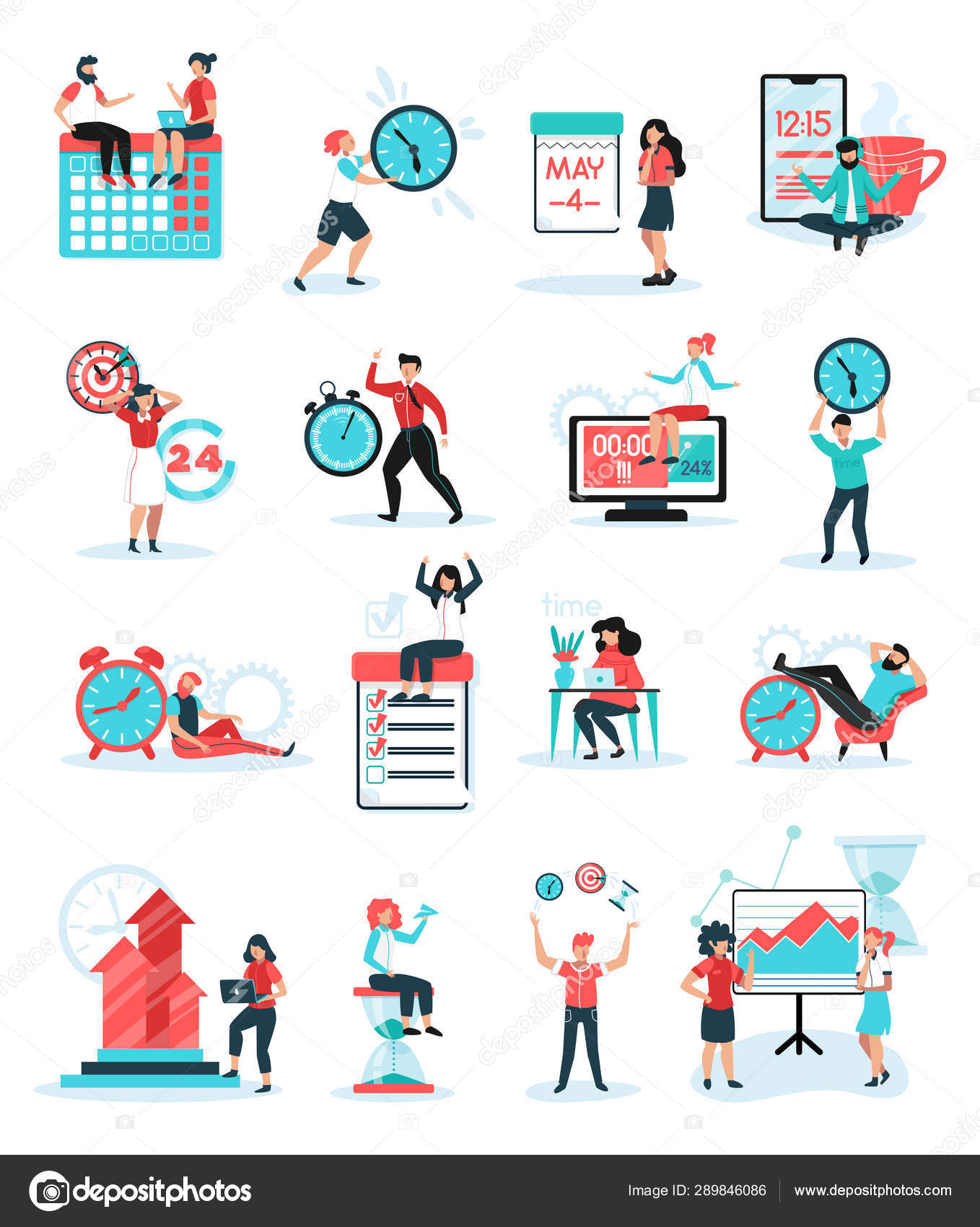 Time Management Flat Set Stock Vector by ©macrovector 289846086