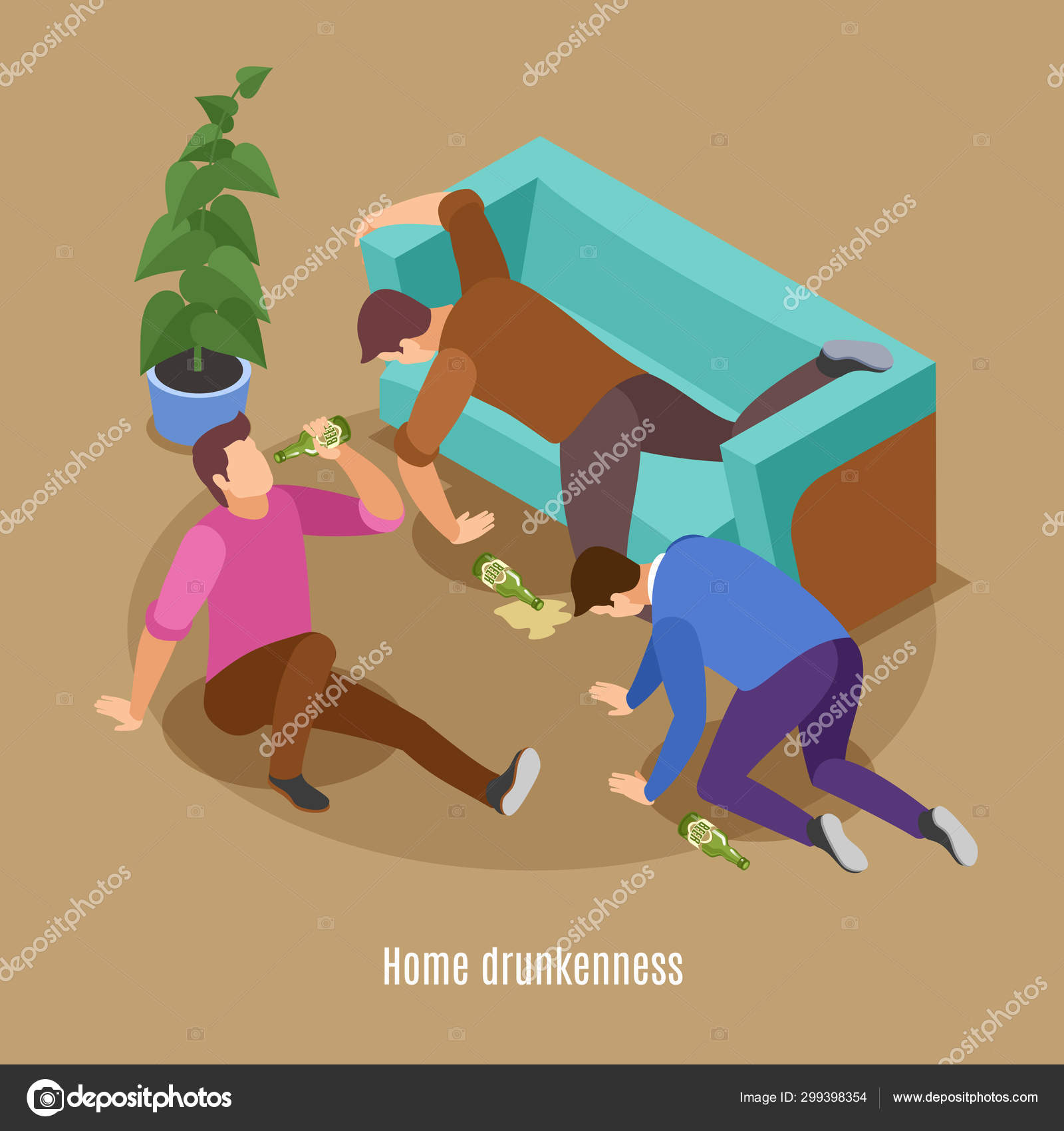 Home Drunkenness Isometric Background Stock Illustration by ...
