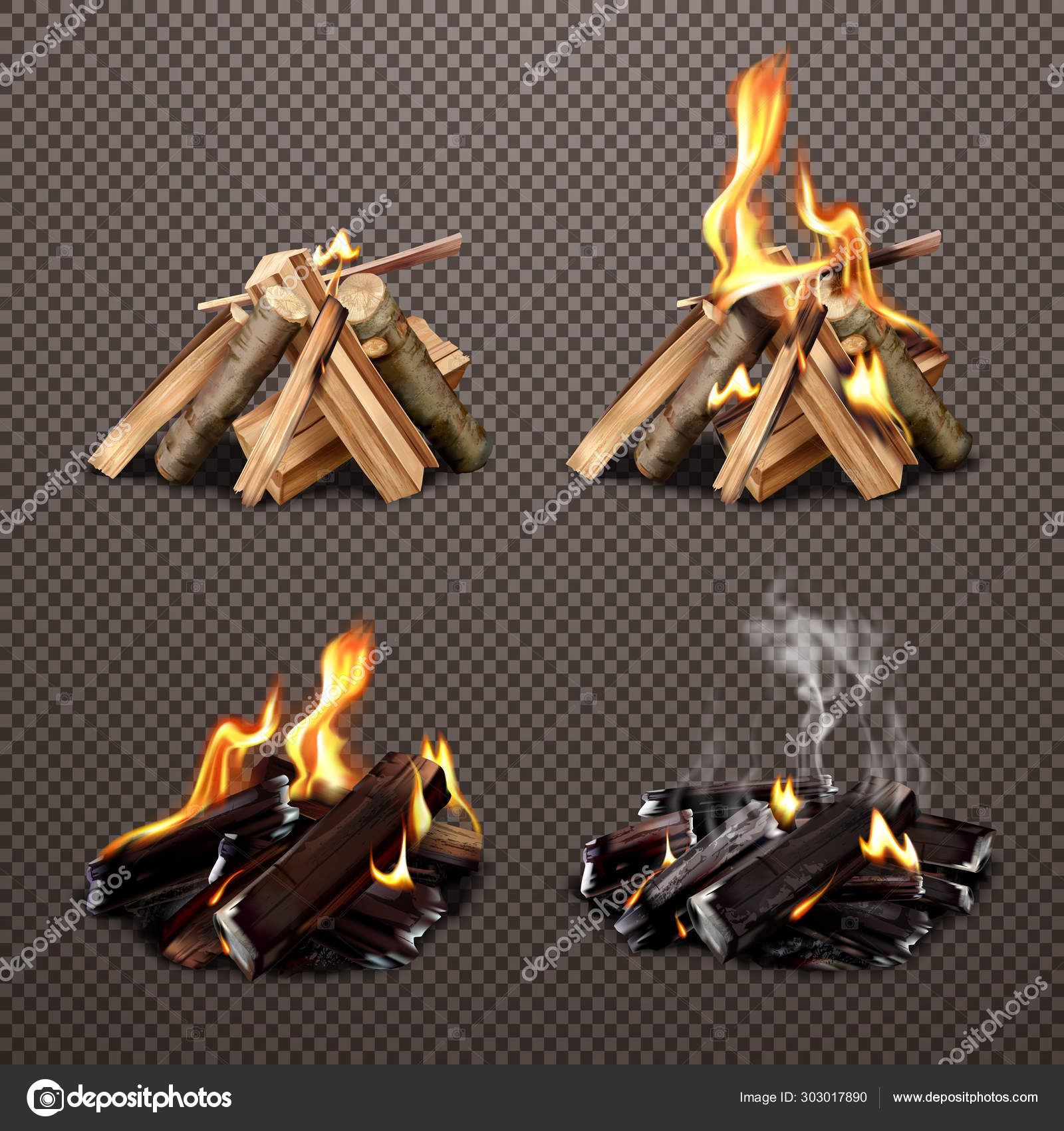 Campfire Stages Of Burning — Stock Vector © macrovector #303017890