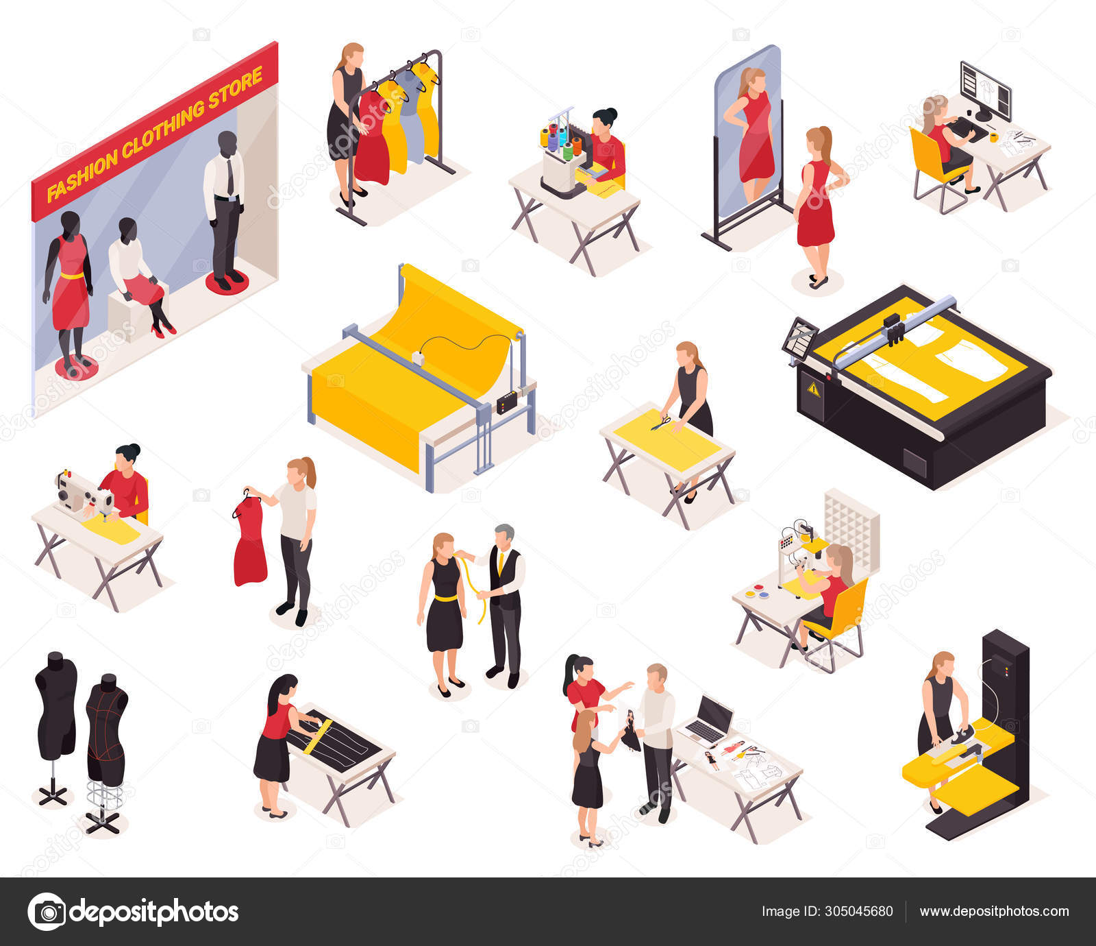 Sewing Factory Isometric Icons Set — Stock Vector © macrovector #305045680