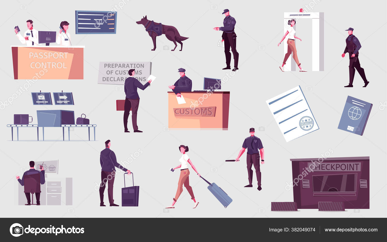 Customs Control Icon Set Stock Vector Image by ©macrovector #382049074