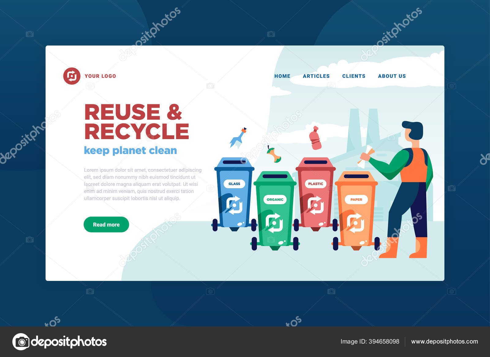 Reuse Recycle Website Banner Stock Vector Image by ©macrovector #394658098