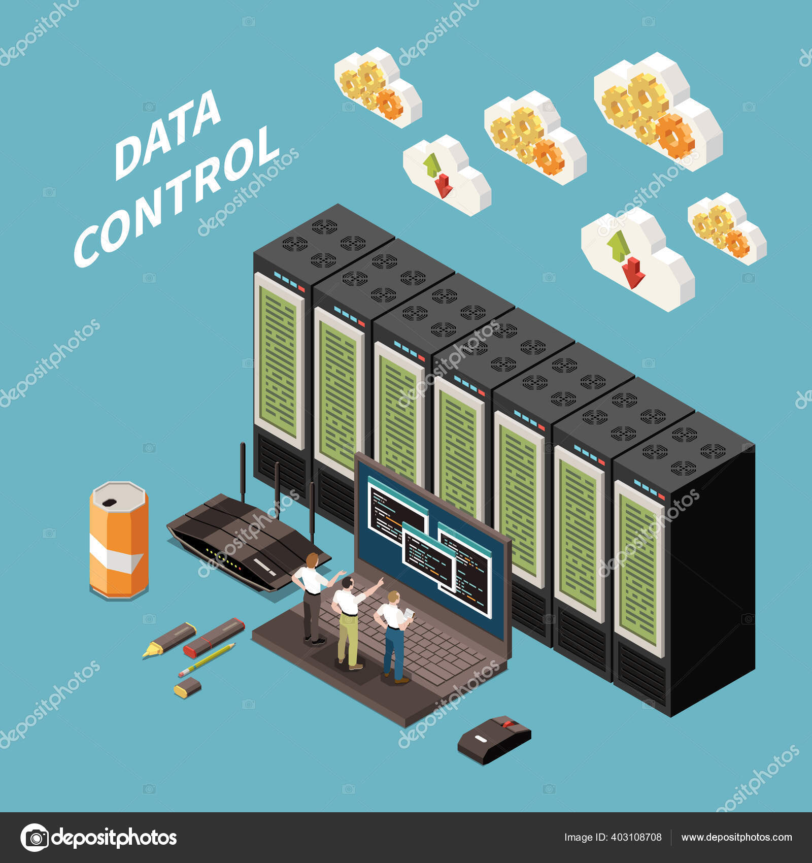 Datacenter Isometric Colored Concept Stock Vector by ©macrovector 403108708