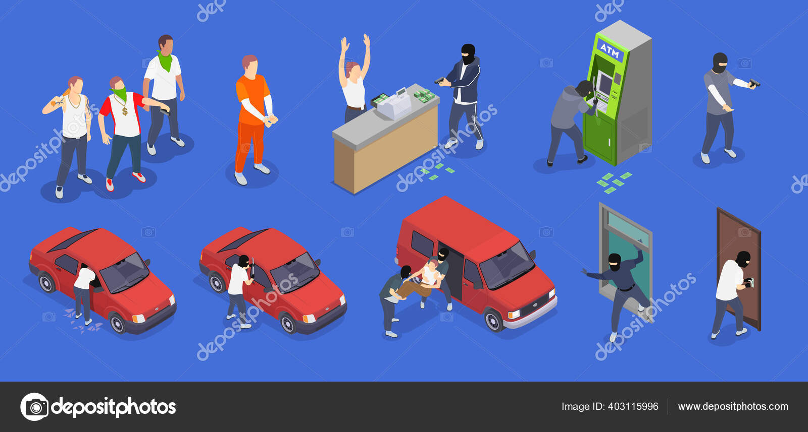 Crime Isometric Set Stock Vector Image by ©macrovector #403115996