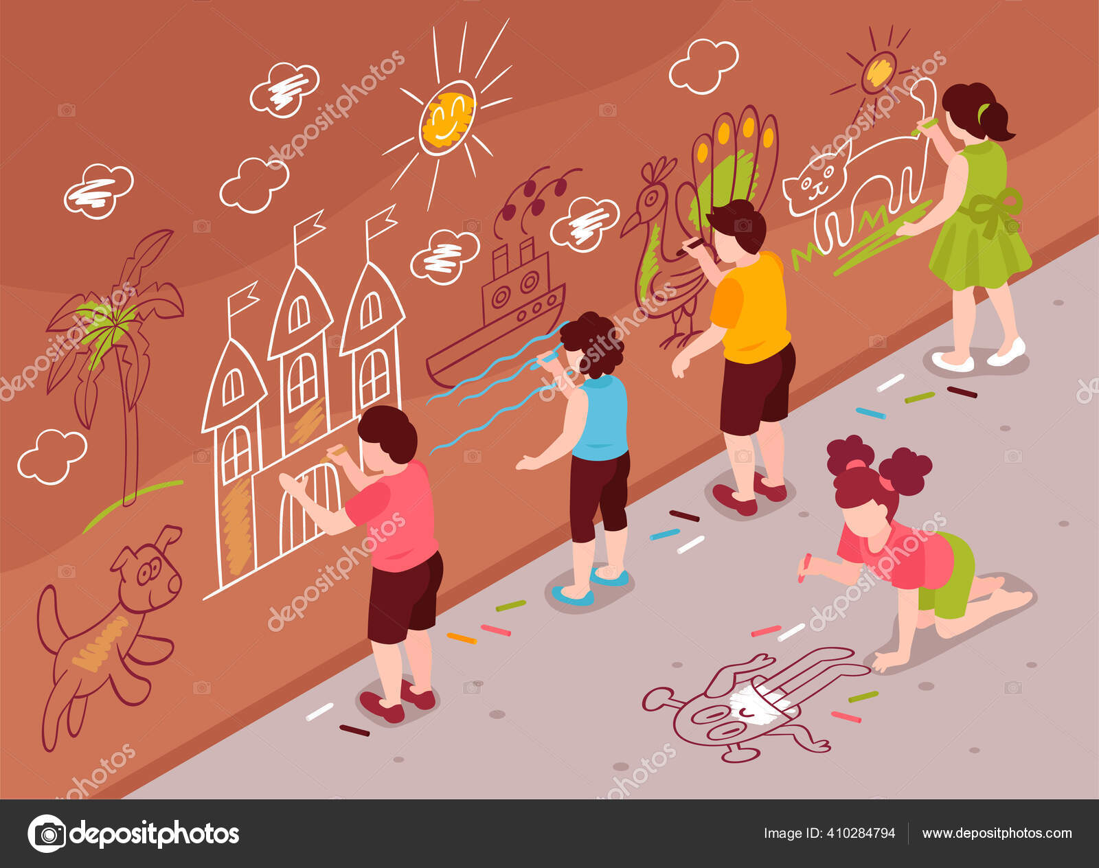 Children Painting Wall Composition Stock Vector Image by ©macrovector ...