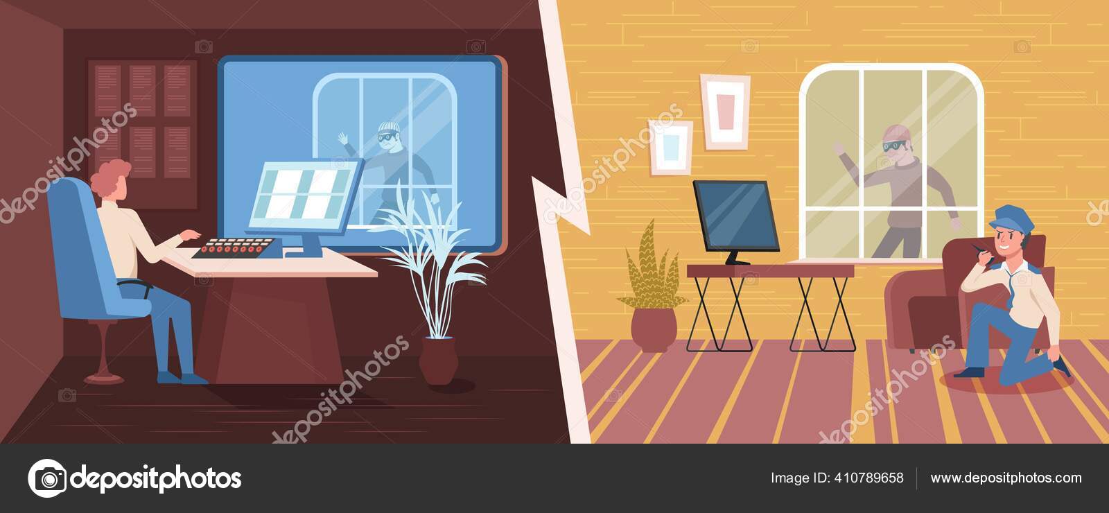 Police Tracking Burglar Composition Stock Vector Image by ©macrovector ...