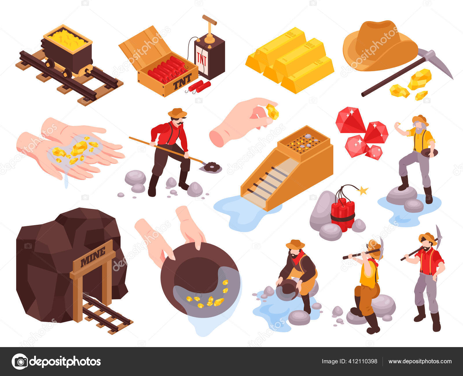 Gold Mine Icon Set Stock Vector Image by ©macrovector #412110398