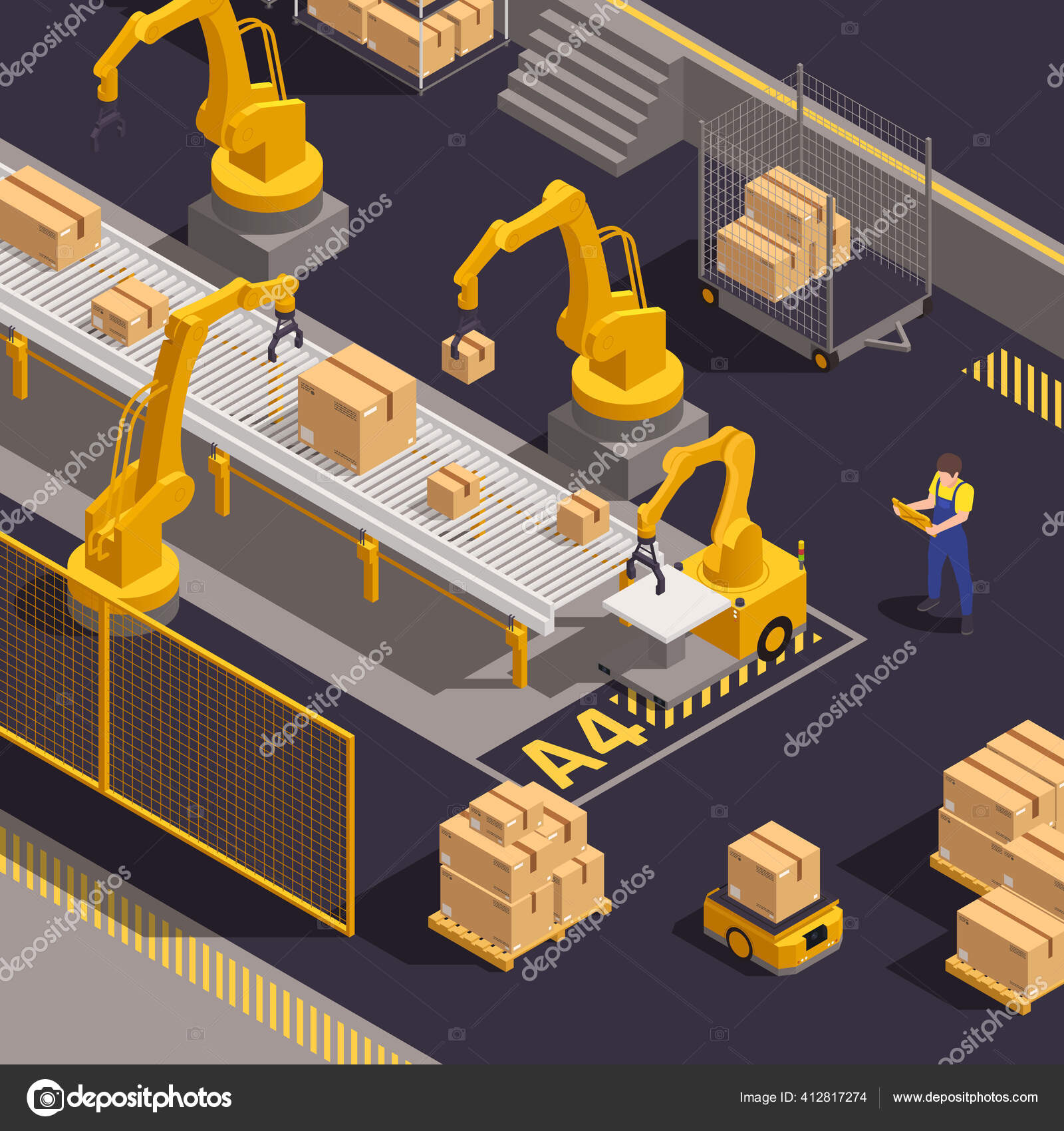 Warehouse Robotics Isometric Element Stock Vector Image by ©macrovector #412817274