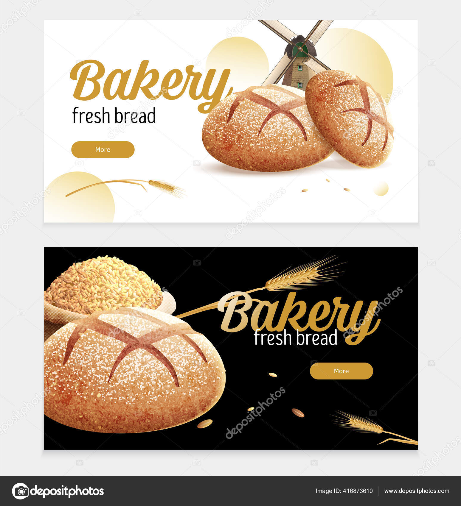 Bread Bakery Horizontal Banners Stock Vector by ©macrovector 416873610