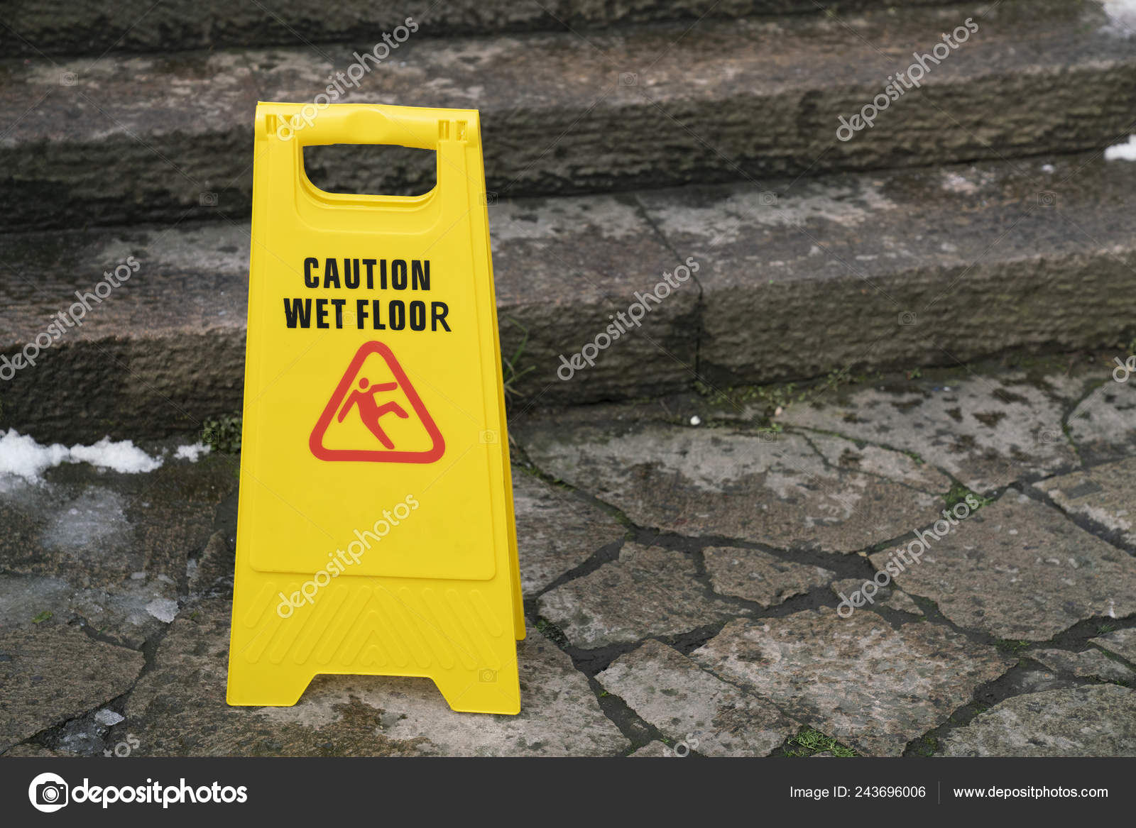 Warning Sign Wet Floor Snow Outdoor Stock Photo by ©Tatomm 243696006
