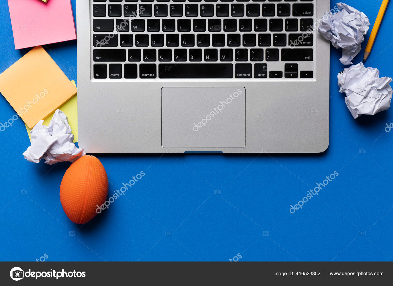 Close Computer Stress Ball Crumpled Paper Blue Background Stress ...