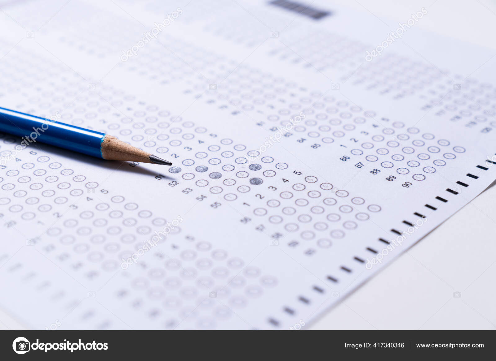 Close Blue Pencil Answer Sheets Education Exam Quiz Concept — Stock ...