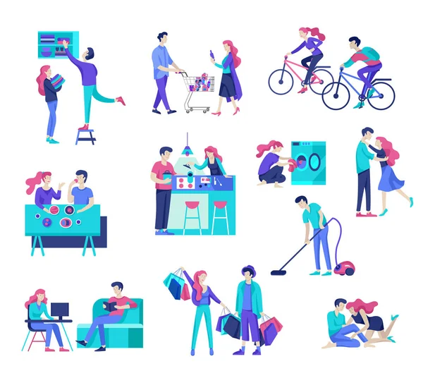 Everyday routine scenes and spend time together of young romantic ...